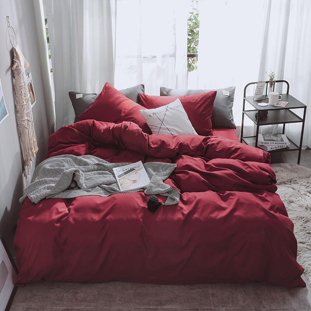 Amazon.com: Pureant Burgundy Red Comforter Sets Queen Size Wine Red ...