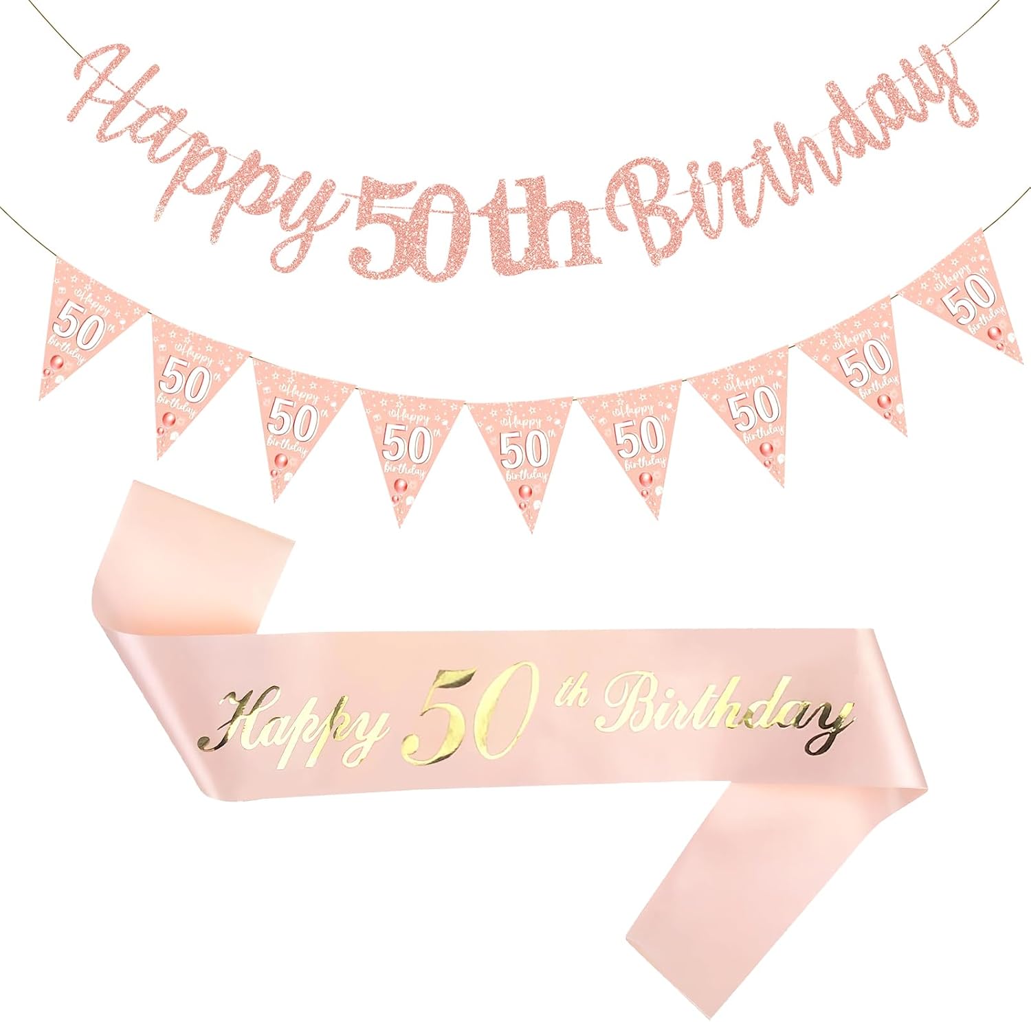 Solivive 50th Birthday Decorations Banner Women Girls, Rose Gold Happy ...