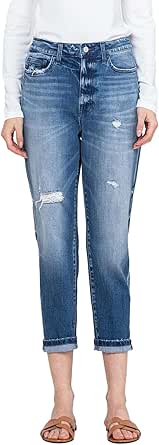 Flying Monkey Women's High-Rise Cuffed Stretch Mom Jeans in Caspian (24 ...