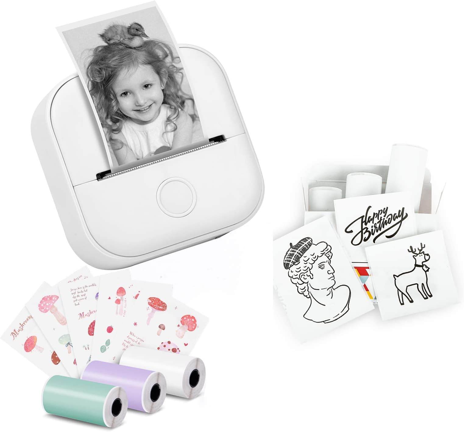 Amazon.com: Memoking T02 Portable Small Printer with 3 Rolls Paper ...