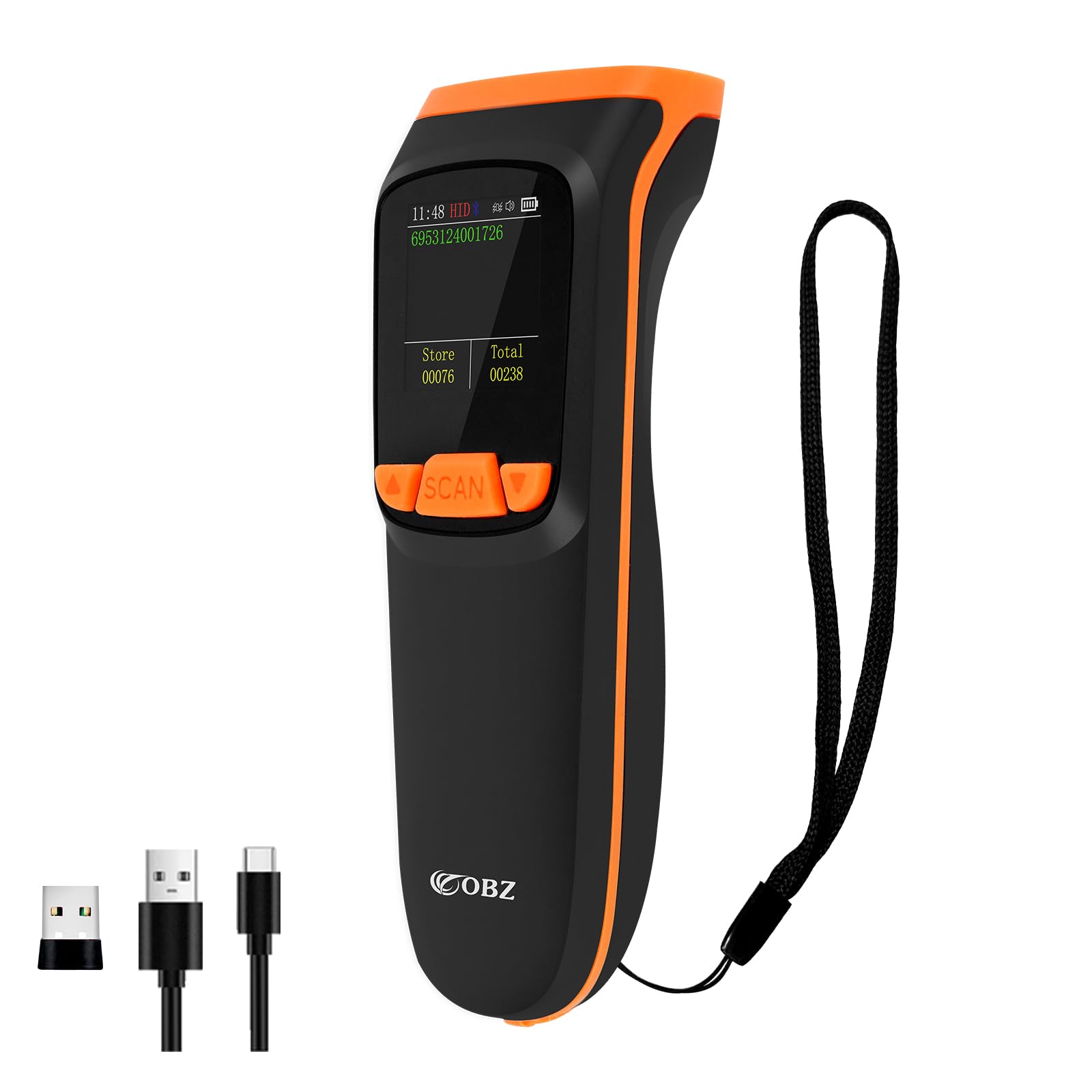 OBZ Bluetooth Barcode Scanner with LCD Screen Display, Mini Portable 2 ...