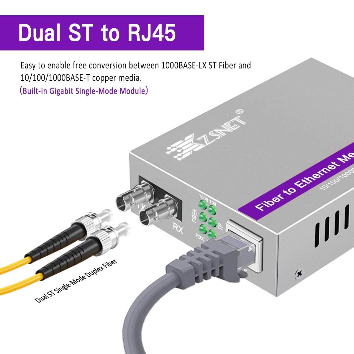 Snapklik.com : XZSNET A Pair Of Gigabit ST To RJ45 Converter, Single ...