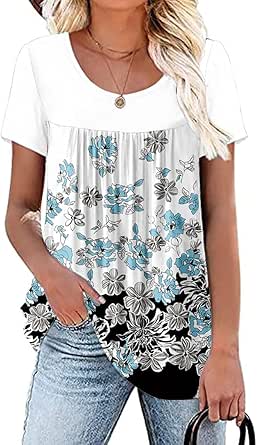 WRRH Womens Summer Short Sleeve Blouse Plus Size Ladies Shirts Floral ...