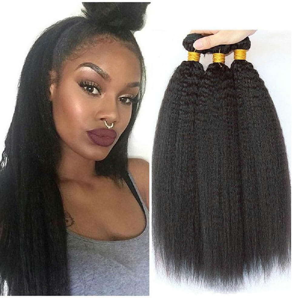 Yaki Straight Bundles Brazilian Virgin Human Hair Bundles Full Head Thick Kinky Straight Weave ...