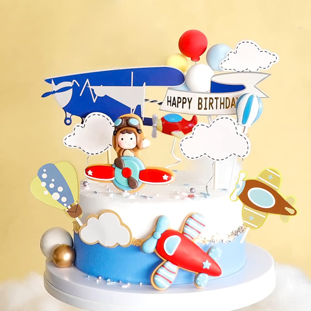 Buy Airplane Themed Cake Toppers - Set of 14 - Airplanes, Hot Air ...