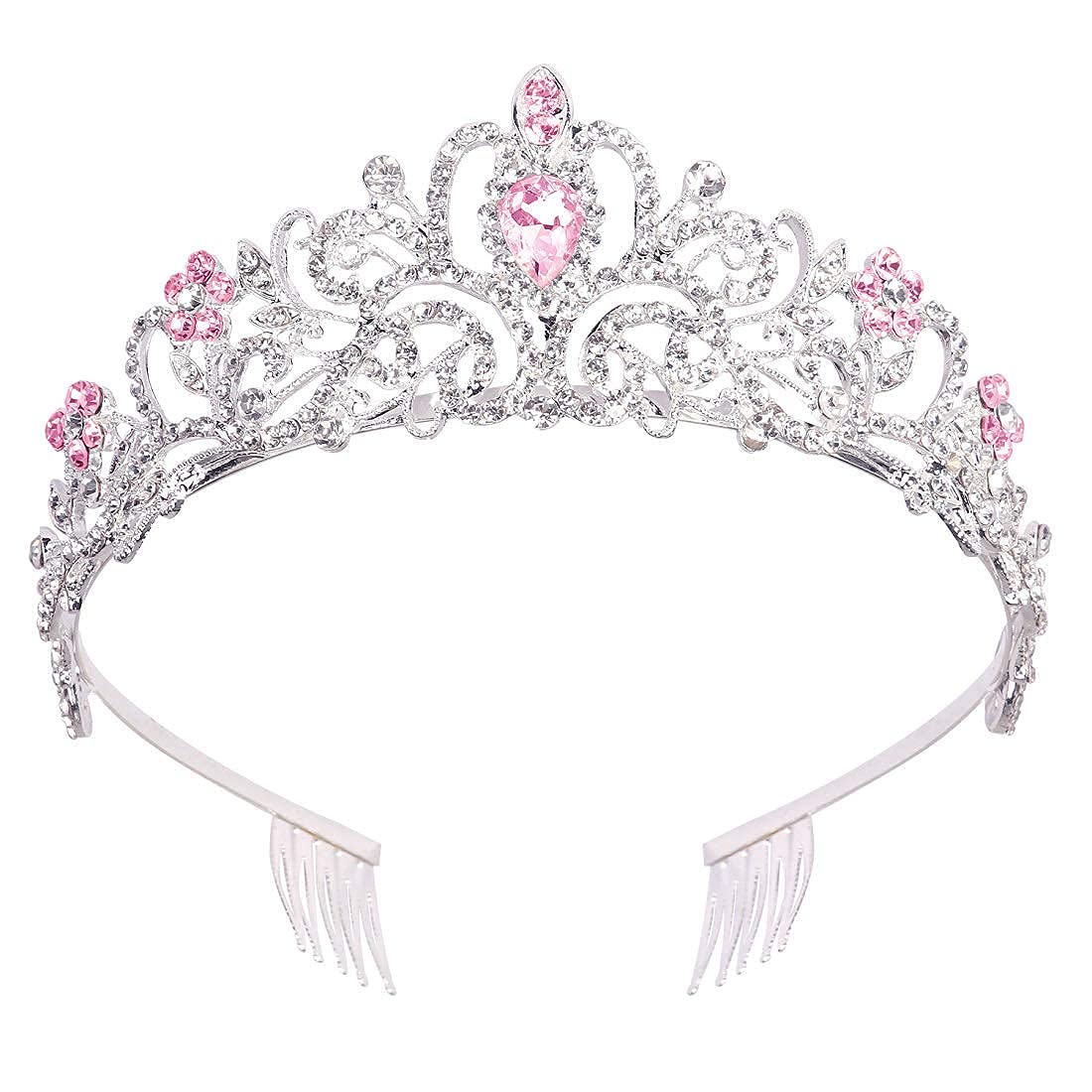Amazon.com : Didder Elegant Silver Tiara with Pink Crystals - Women's ...