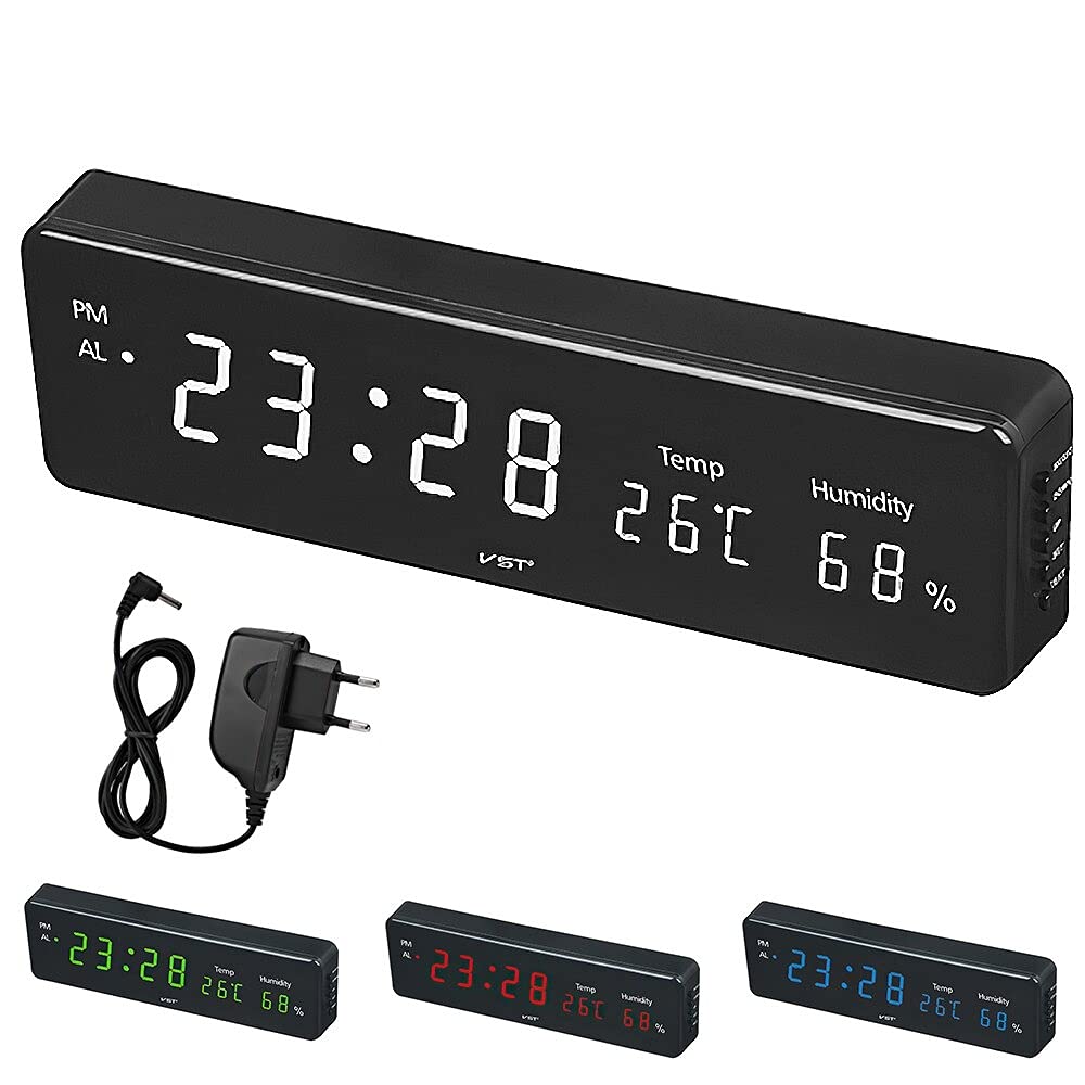 Buy Digital Wall Clock LED Time Calendar Temperature Humidity Display ...