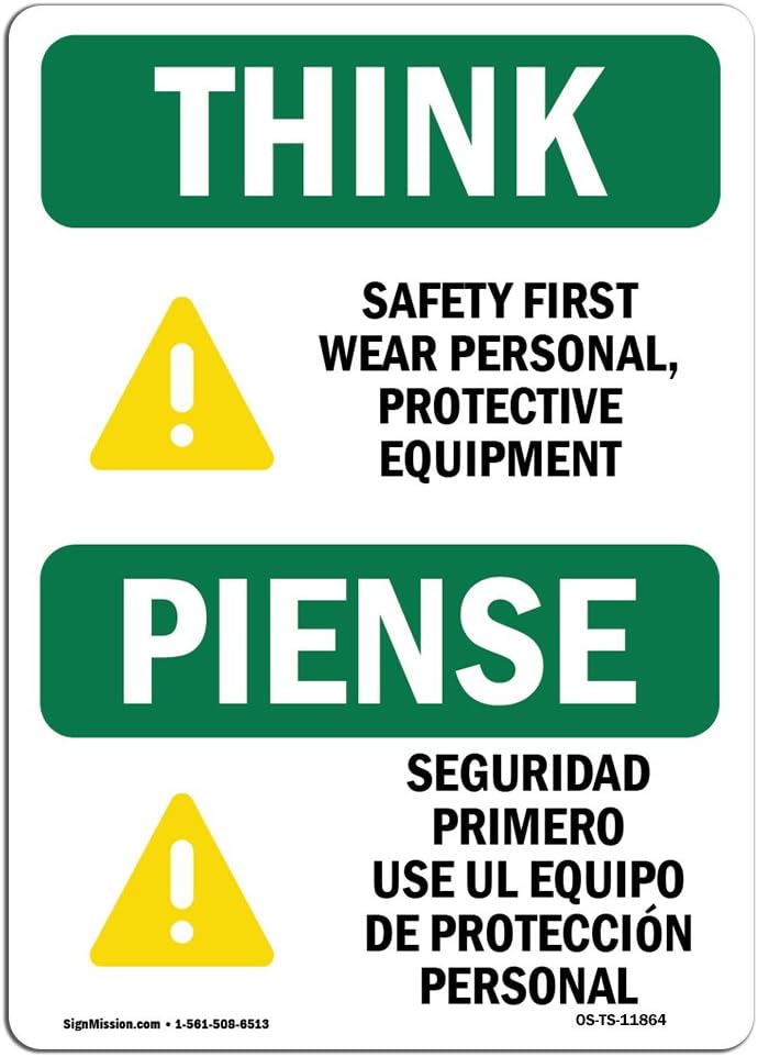 Amazon.com: OSHA Think Sign - Wear PPE Symbol Bilingual | Aluminum Sign ...