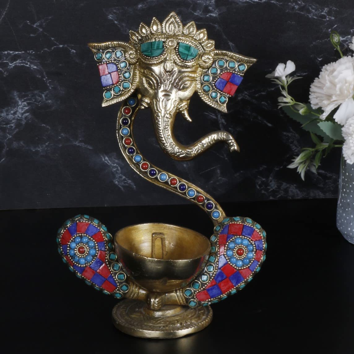 Buy ARTVARKO Brass Ganesha Ganesh Diya Stand Incense Burner and Diya ...