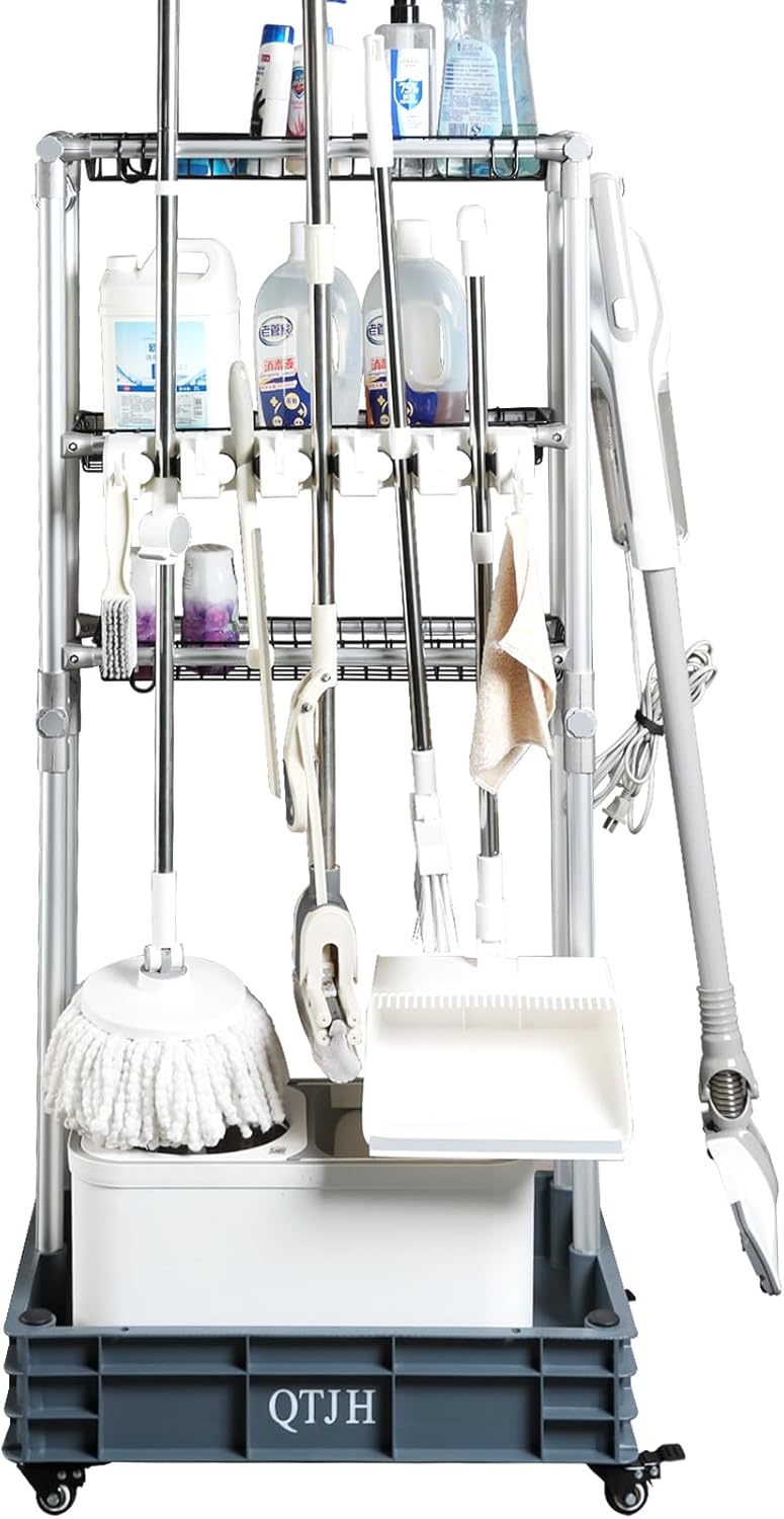 Amazon.com: Multi-Layer Mobile Cleaning Tool Storage Rack storage shelf ...