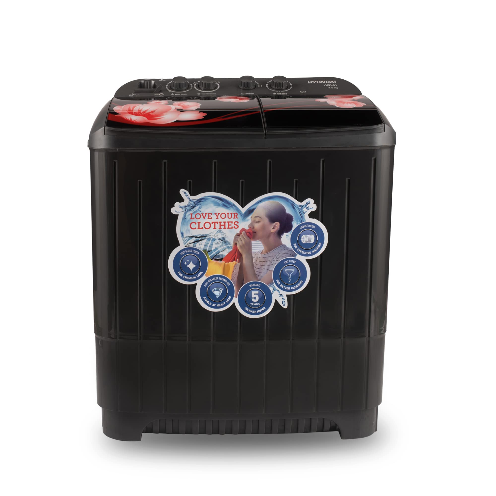 Buy HYUNDAI Semi Automatic Washing Machine 7.5 KG (Black Blossom ...