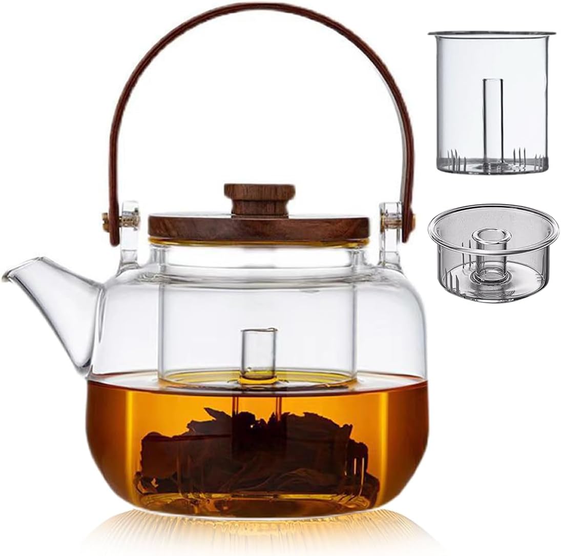 Amazon.com | 1000ml(33.8oz) Glass Teapot Kettle with 2 Type Removable ...