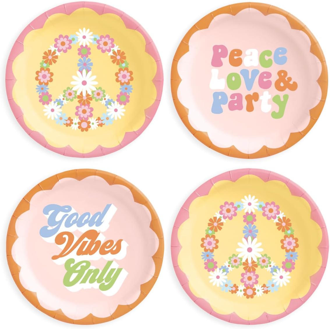 Amazon.com: xo, Fetti Groovy Paper Plates - 24 pk, 9" | Happy Pastel ...