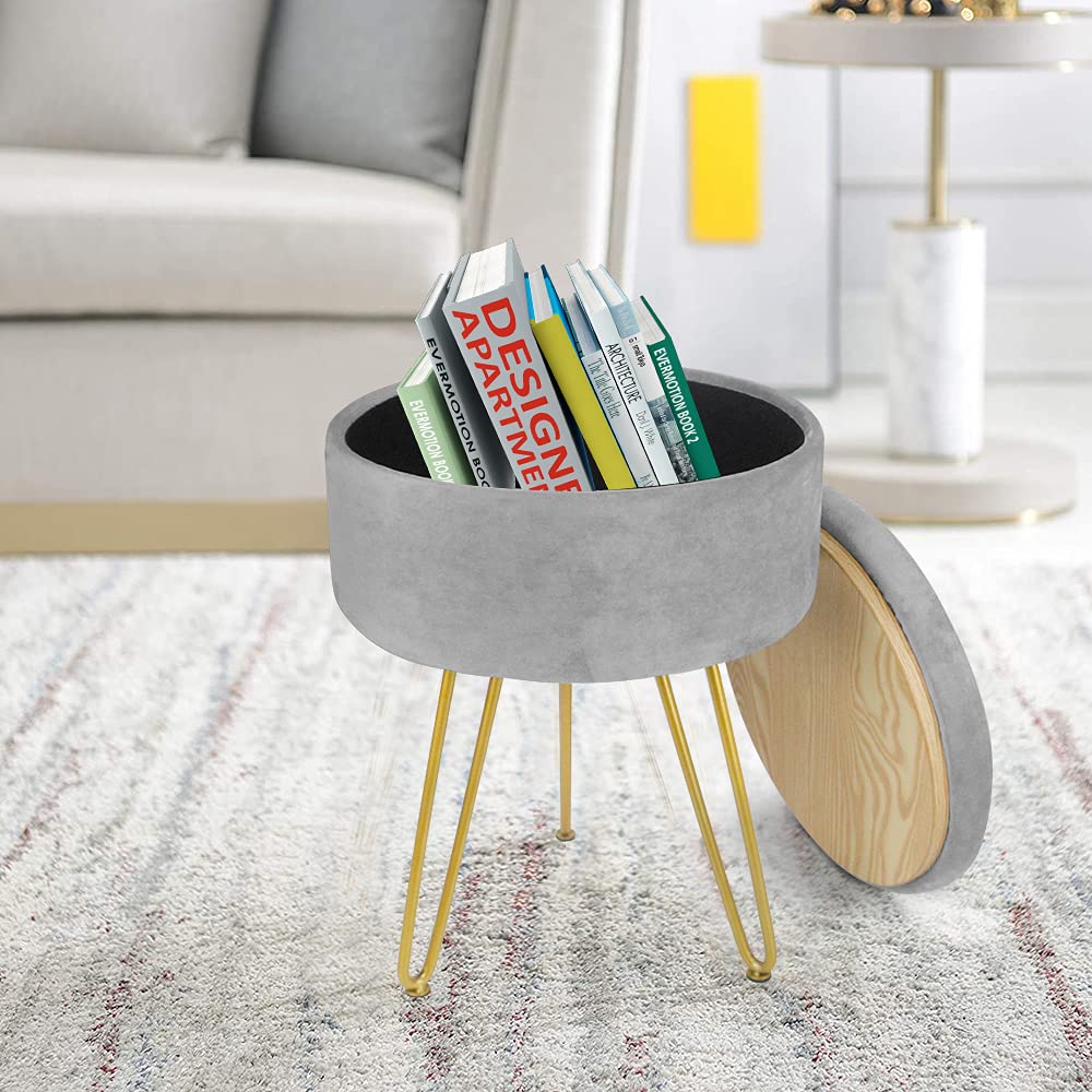 TOUCH-RICH Footrest Stool Round Velvet Storage Modern Ottoman ...