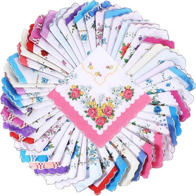 Cotton Handkerchiefs for Women – 11.8'' Soft Hankies with Wavy Edges ...