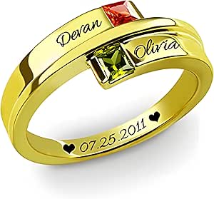 Amazon.com: Aldzdfl Double Square Stone Ring 925 Sterling Silver ...