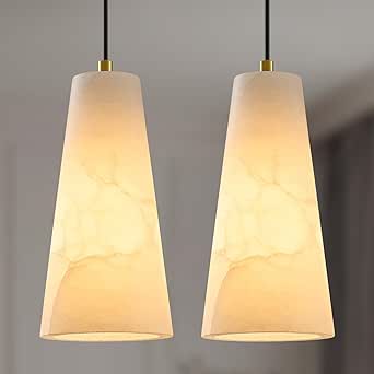 Alabaster Kitchen Island Pendant Light: White Marble Hanging Lights Set ...