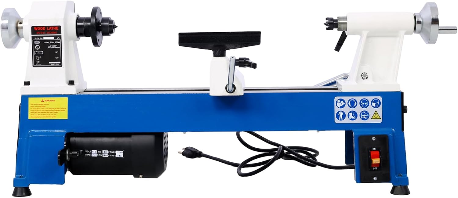 Amazon.com: Benchtop Wood Lathe - 10" x 18" Wood Lathe Machine 5 ...