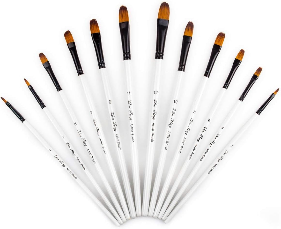 Artists Filbert Paint Brushes Set - ASelected 12pcs Paint Brush Set for ...