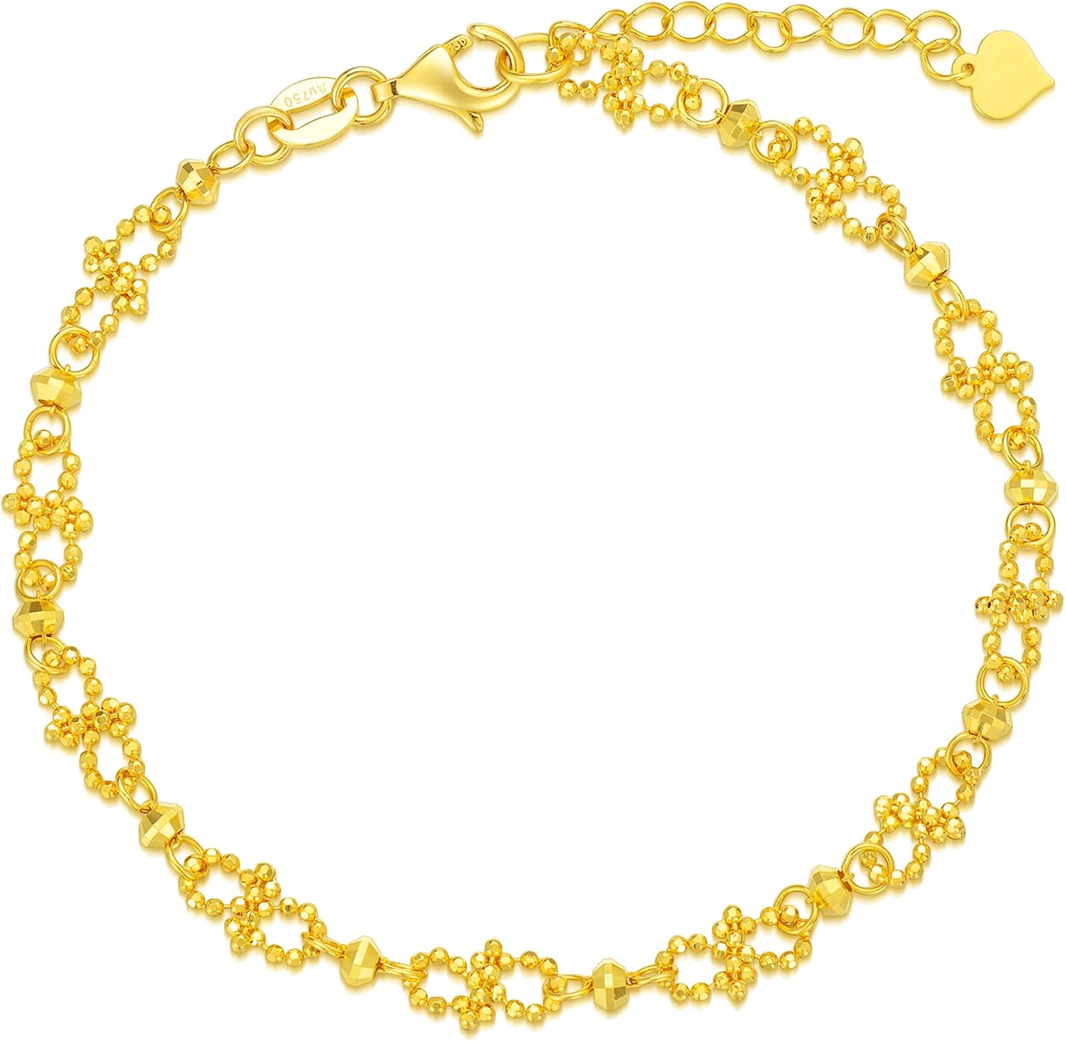 18k Solid Gold Infinity Bead Bracelets for Women, Real 18 Carat Gold ...