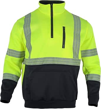 Amazon.com: FONIRRA High Visibility Safety Sweatshirt for Men Reflective 1/4 Zipper ANSI Class 3 ...