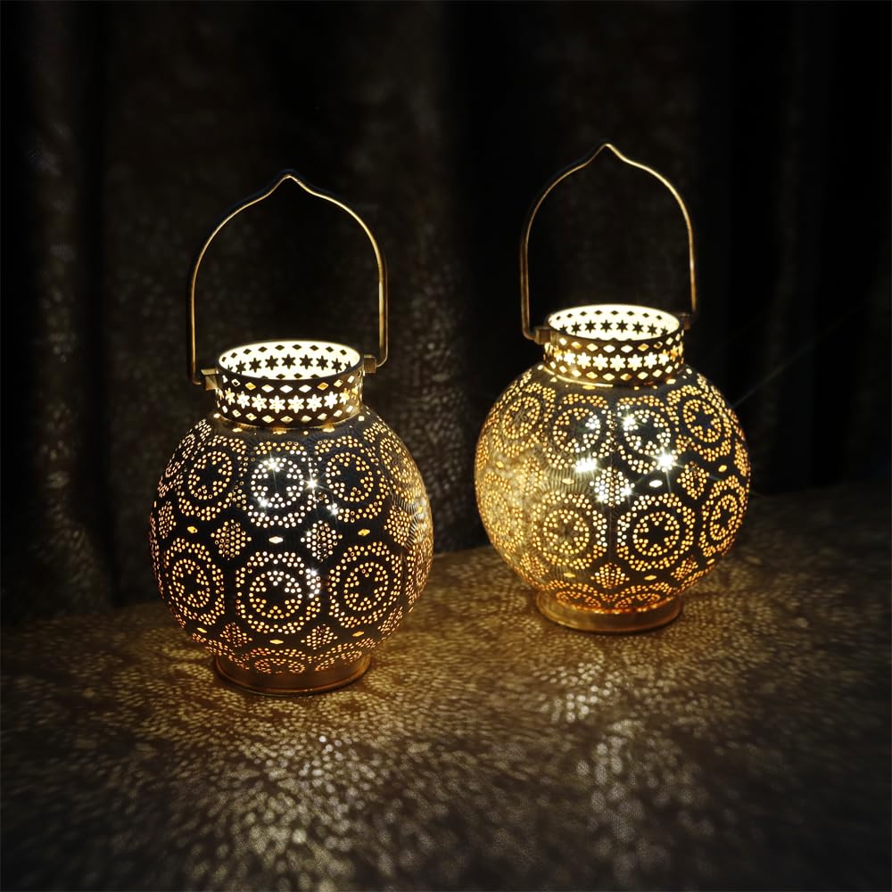 TRIROCKS Set of 2 Moroccan Style Metal Table Lamp 18cm H Battery ...