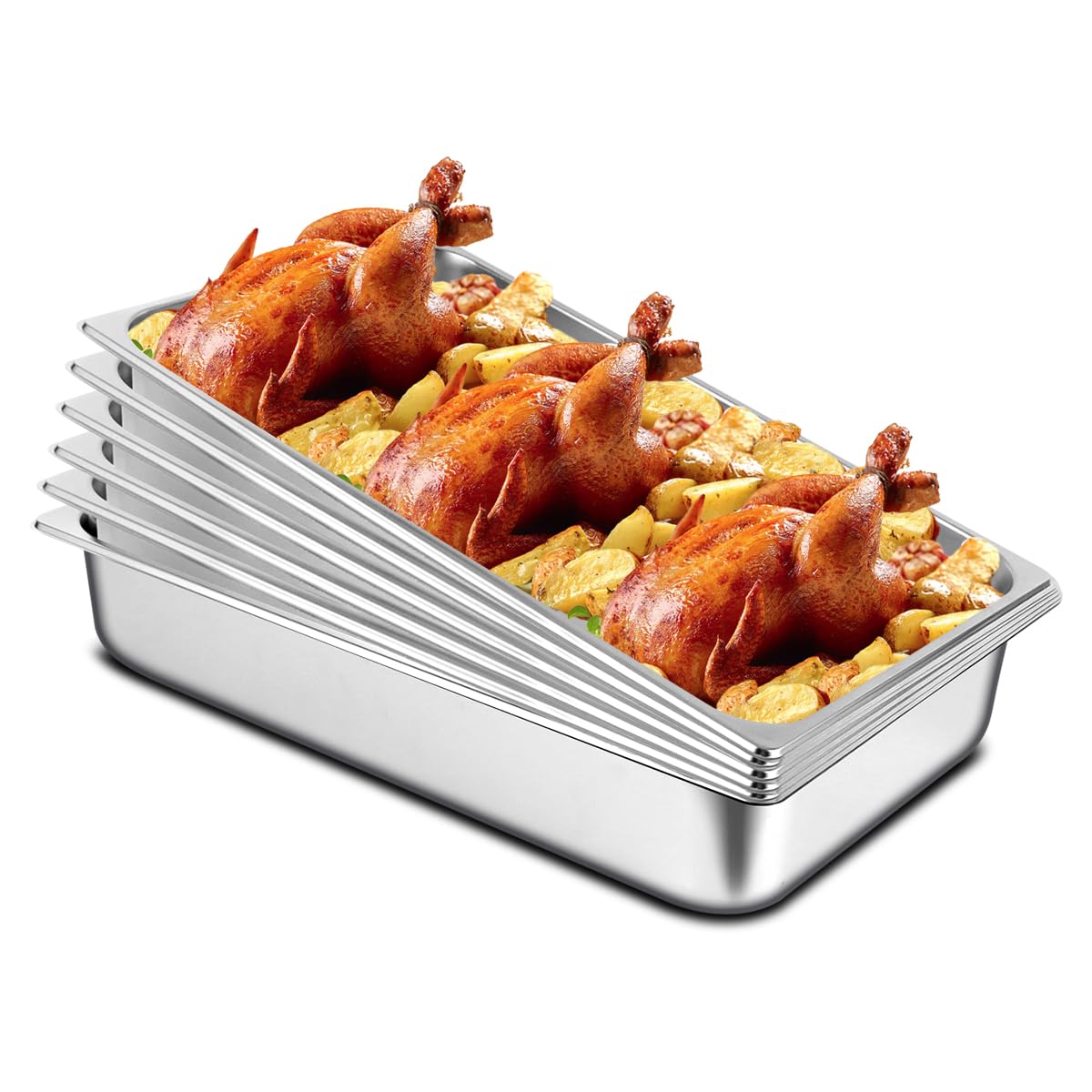 Stainless Steel Pans 4" Deep, 6 Packs Full Size Hotel Pans Steam Table ...