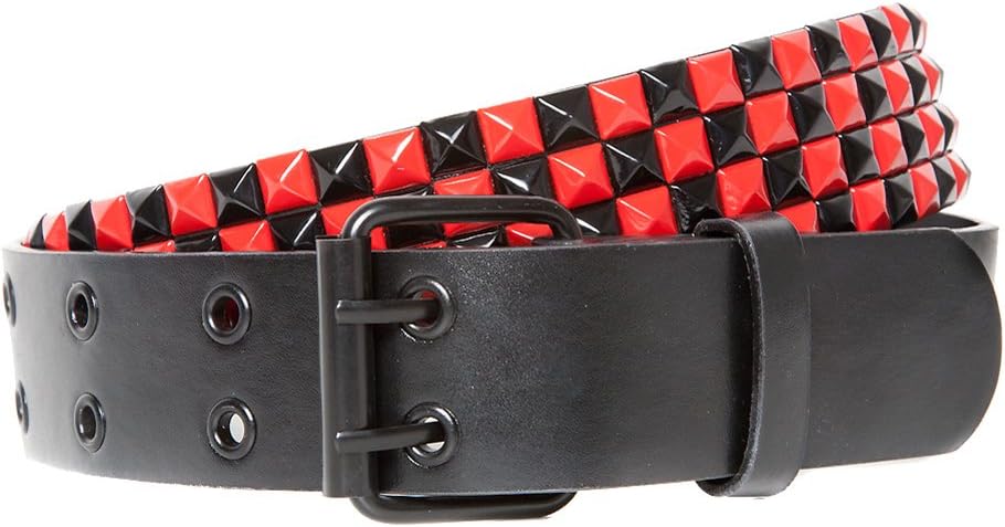 Amazon.com: Red and Black 4 Row Checkered Pyramid Stud Belt : Clothing ...