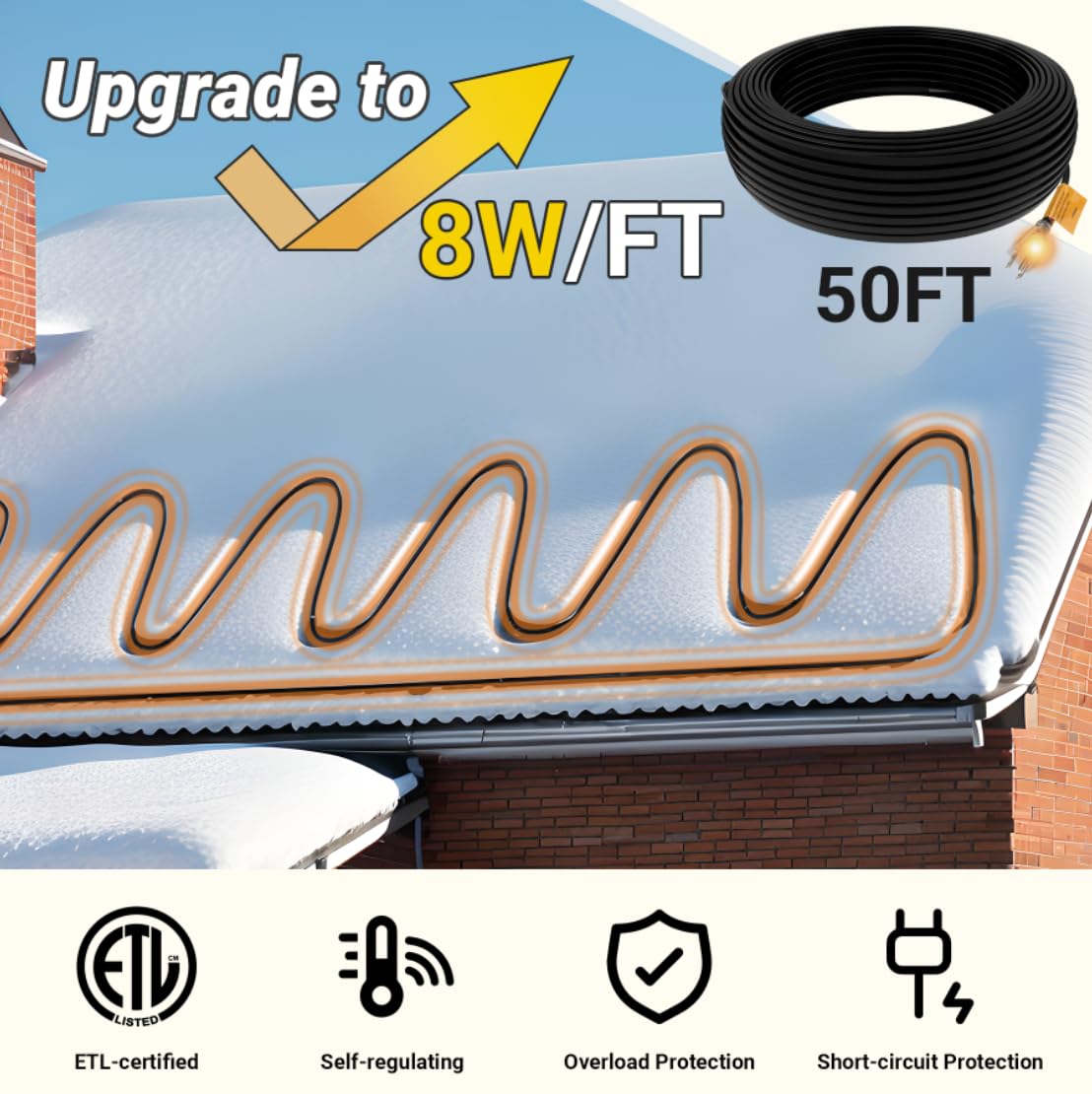 Snapklik.com : Eastrexon 50FT Roof Snow De-Icing Kit, 8 Watts/ft Heat ...