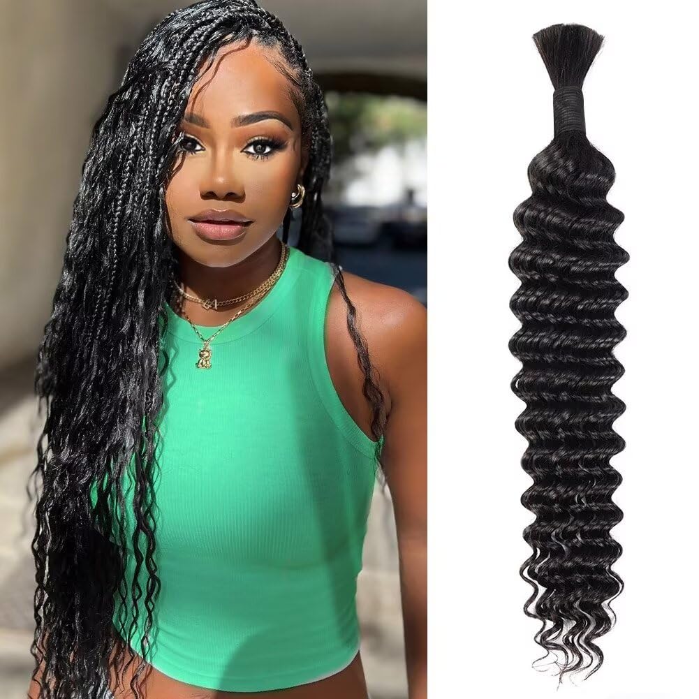 50g 18 Inch Deep Wave Bulk Human Braiding Hair 1 Bundle/Pack No Weft ...