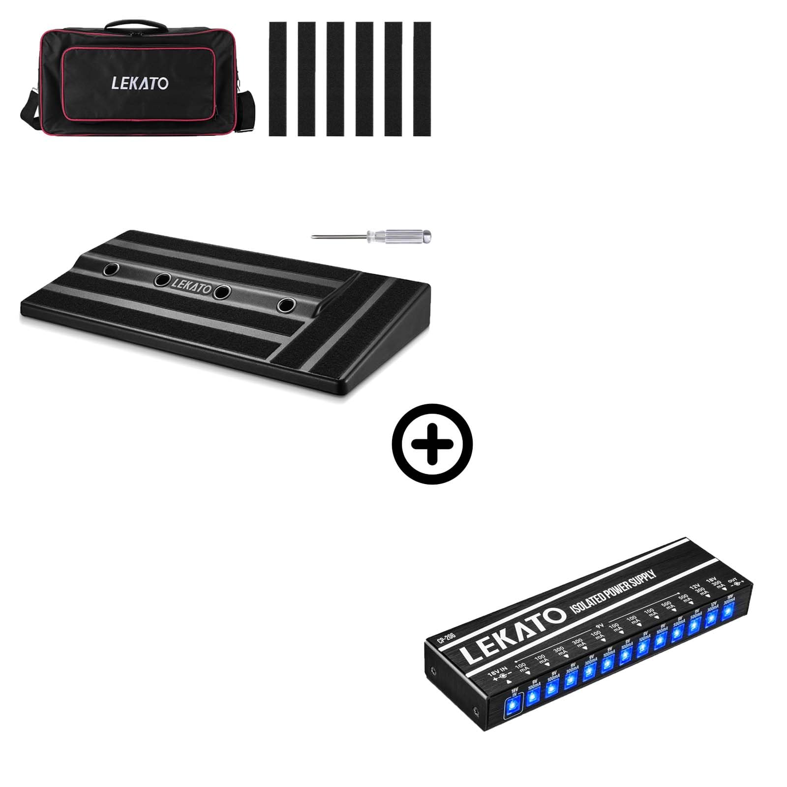 Amazon.com: LEKATO Guitar Pedal Board Plus Isolated Pedal Power Supply ...