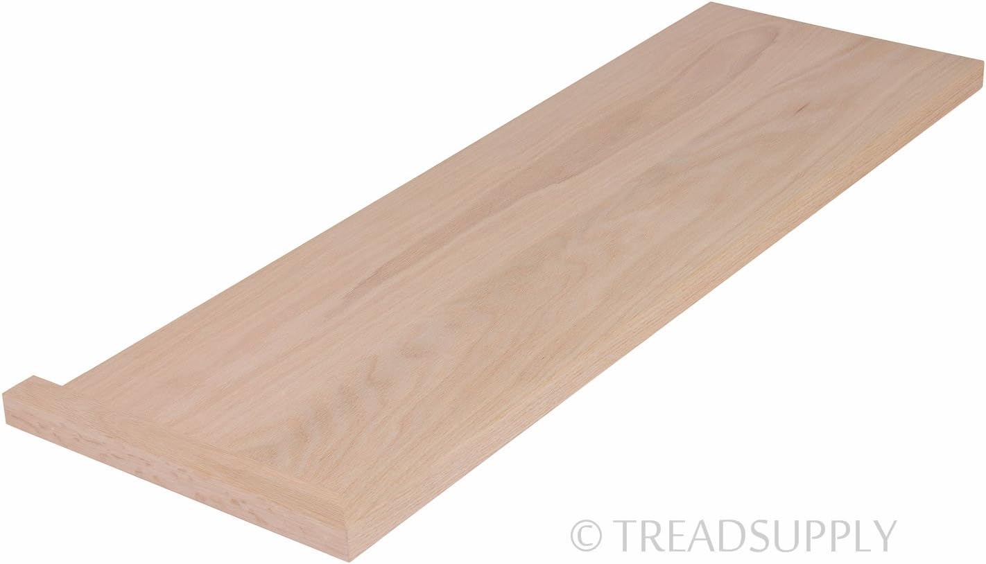 48" Red Oak Stair Tread - Left Return - Eased Edge, Unfinished, Solid ...