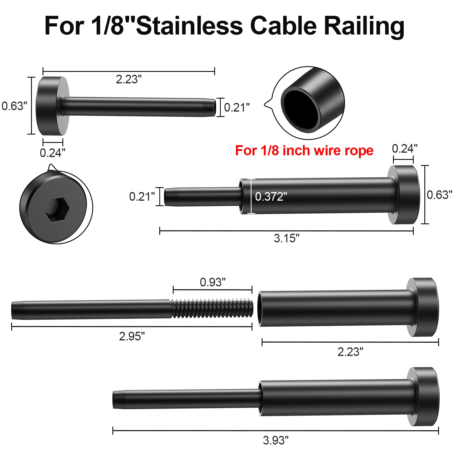 Snapklik.com : BLIKA 20 Pairs 1/8" Black Invisible Cable Railing Kit