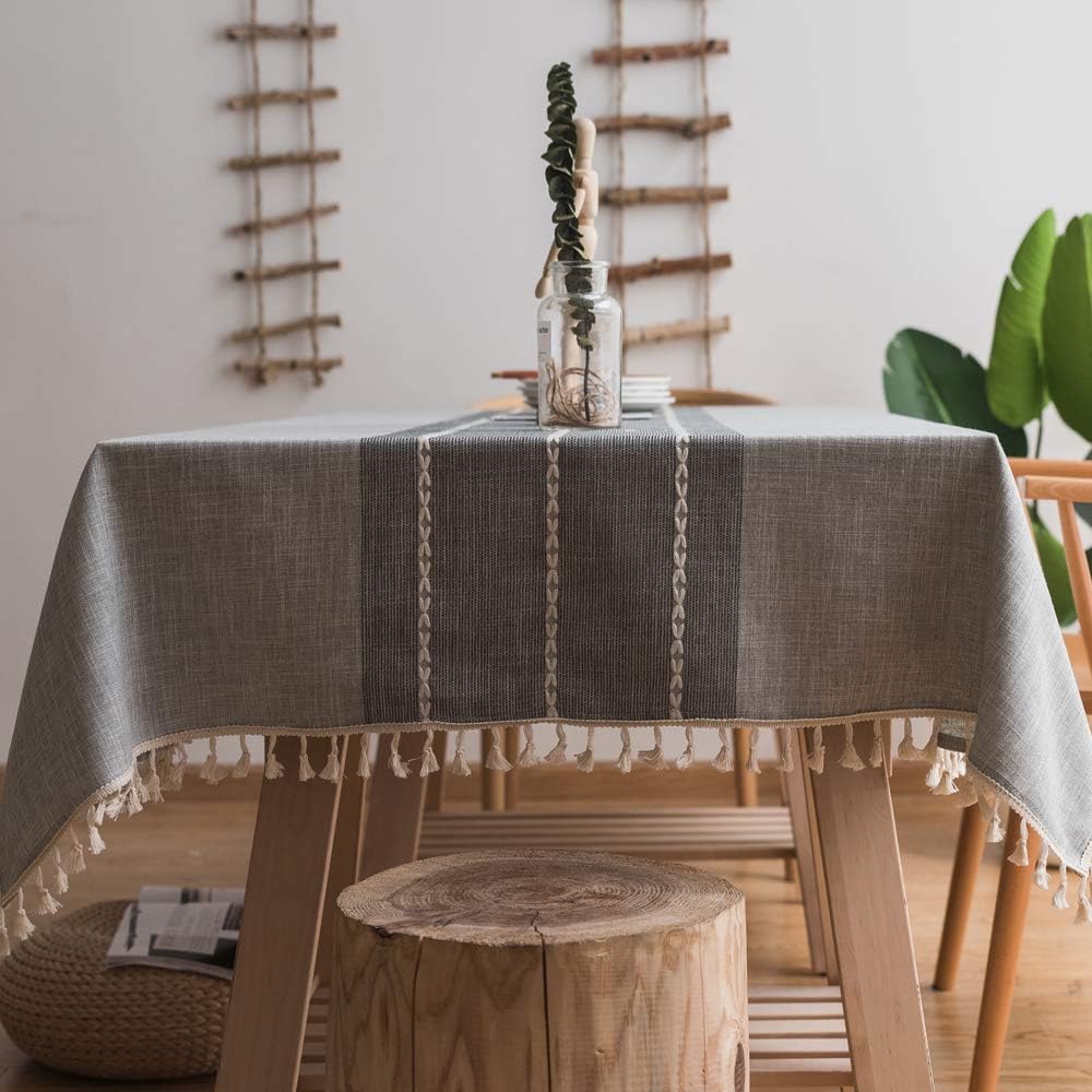 Plenmor Heavy Weight Cotton Linen Tablecloth Dust-Proof Tassel Table ...