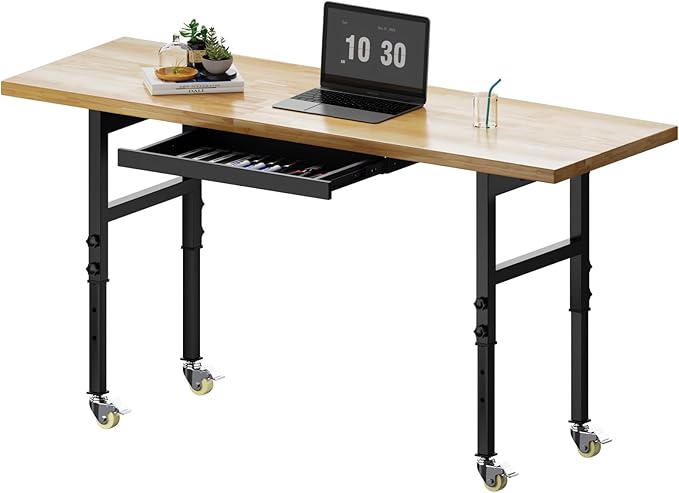Amazon.com: Yenntrss 60" Adjustable Workbench, Wood Top Heavy-Duty Shop ...