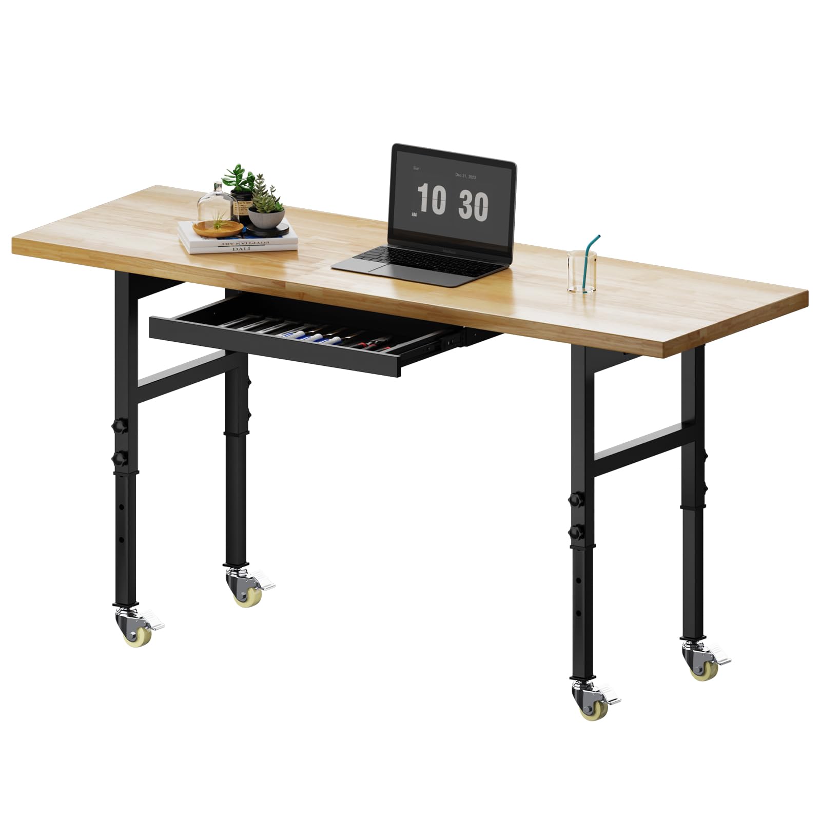 Amazon.com: Yenntrss 60" Adjustable Workbench, Wood Top Heavy-Duty Shop ...