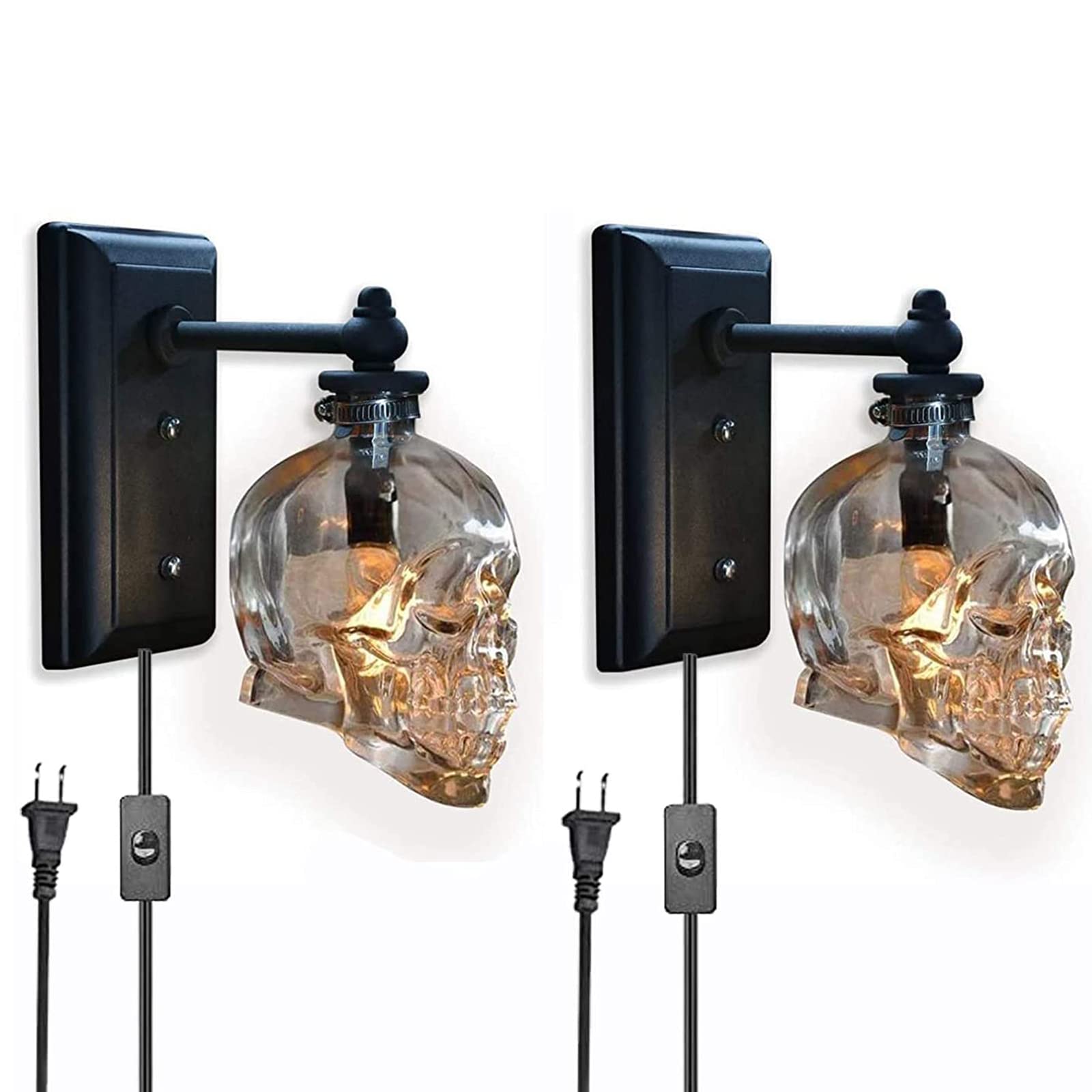 ANKBOY 2 Pcs Skull Wall Light Fixtures with Plug in Cord, Indoor Wall ...