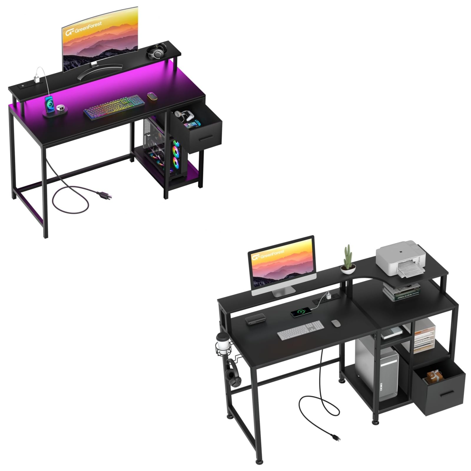 Amazon.com: GreenForest Gaming Desk with LED Lights and Computer Desk ...