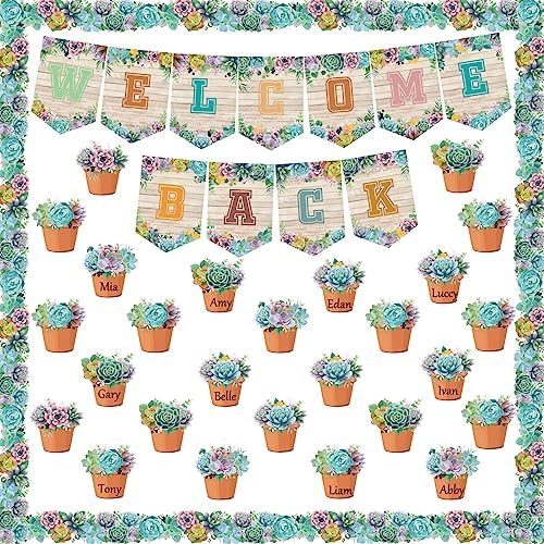 Amazon.com : Succulents Welcome Bulletin Board Decoration Set Welcome ...