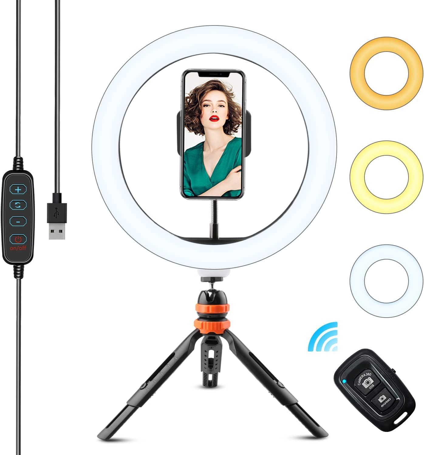 LED Video Ringlicht mit Stativ, Selfie Ringleuchte Doppel-Handyhalter ...