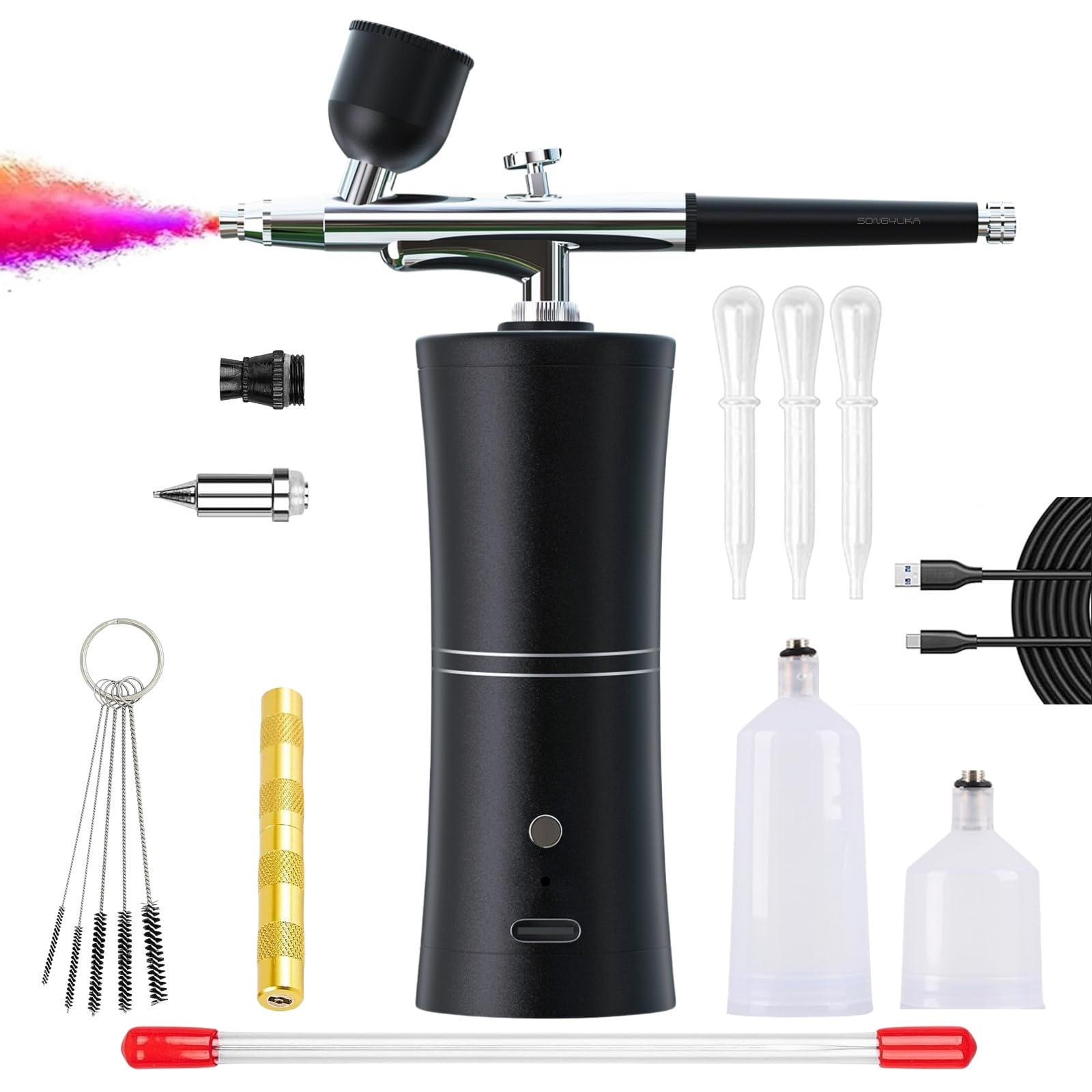 SONGYUKA Airbrush Kit with Compressor, Airbrush Compressor Rechargeable ...