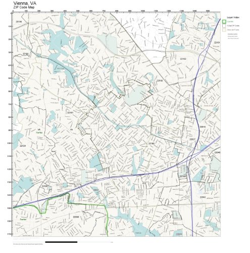 Amazon.com : ZIP Code Wall Map of Vienna, VA ZIP Code Map Not Laminated ...