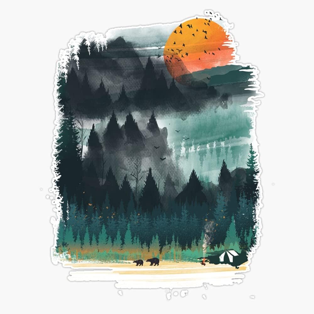Amazon.com: Sunrise in The Mountains Forest Vinyl Sticker - Car Phone ...