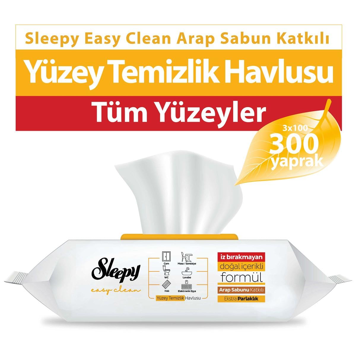 Sleepy Easy Clean Arap Sabunu Katkılı Yüzey Temizlik Havlusu 3x100 (300 ...