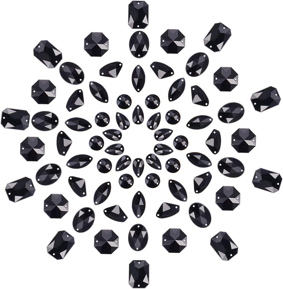 Amazon.com: PH PandaHall Black Sew On Rhinestones, 70pcs 7 Styles ...