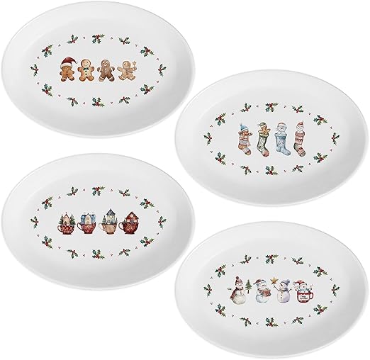 Amazon.com | Viynran 4-Piece 10-Inch Christmas Melamine Oval Plate Set ...