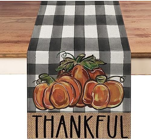 Amazon.com: Thankful Pumpkins Table Runner 13x72 Inch,Fall Buffalo ...