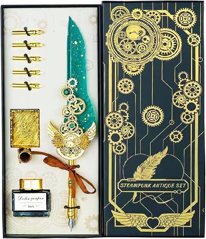 URBAN BOX Vintage Quill Feather Multicolor Pen and Ink Set - Luxury ...