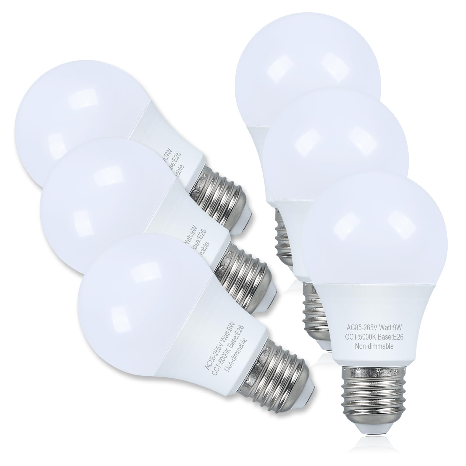 Marxlait 6 Pack LED Light Bulbs 60 watt Equivalent, Daylight 5000K, A19 ...