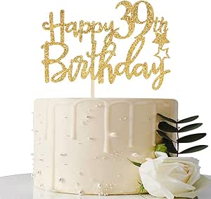 Gold Glitter Happy 39th Birthday Cake Topper - 39 Cake Topper - 39th ...